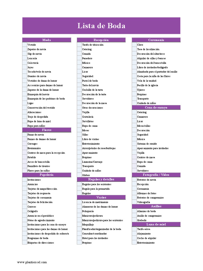 Plantilla Excel Lista de Bodas | PDF | Boda | Matrimonio, Sindicatos Y ...