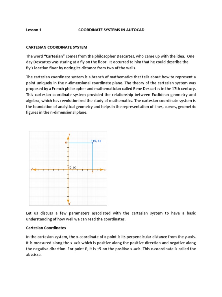 Lesson 1 COORDINATE SYSTEMS IN AUTOCAD | PDF | Cartesian Coordinate ...
