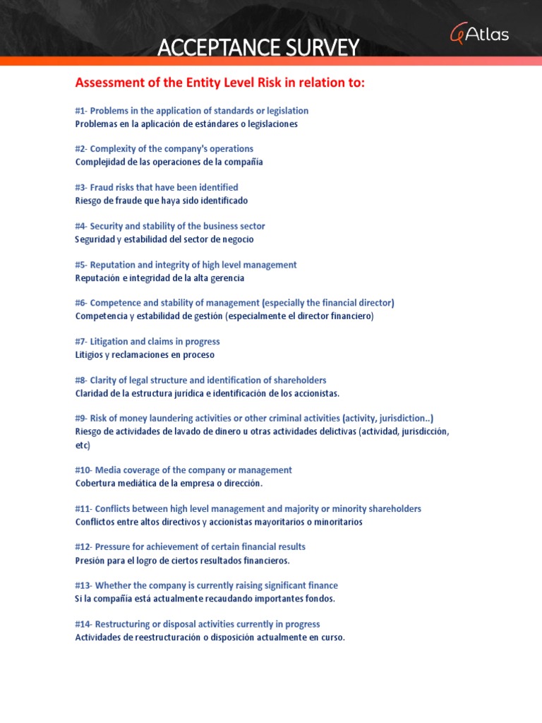 20 - Acceptance Survey (Esp) | PDF | Gestión de riesgos | Industrias de ...
