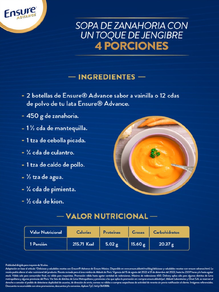 Receta Saludable Sopa de Zanahoria ENSURE ADVANCE 2 | PDF