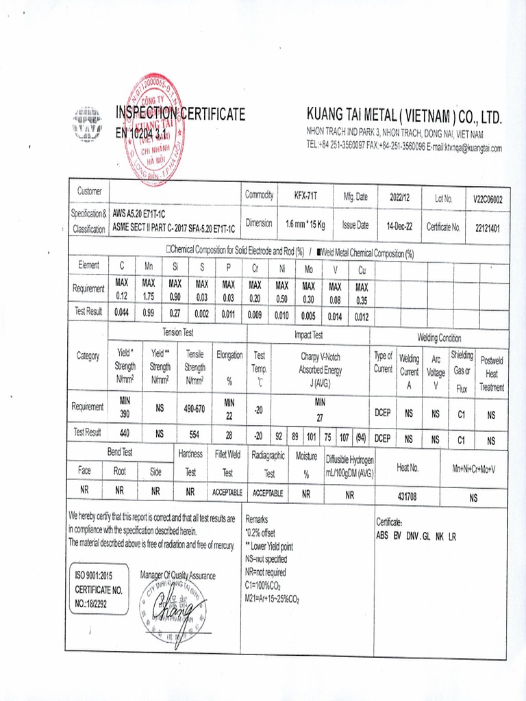Certificate (KUANG TAI) | PDF