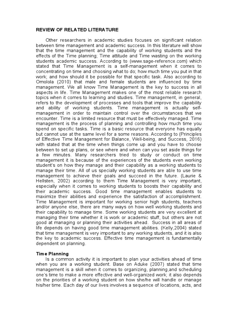 Review of Related Literature | PDF | Time Management | Professional Skills