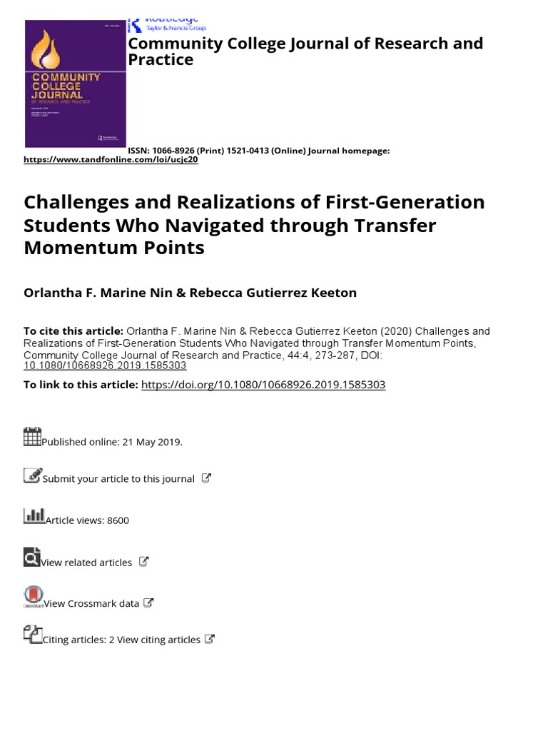 Challenges and Realizations of First Generation Students Who Navigated Through Transfer Momentum ...
