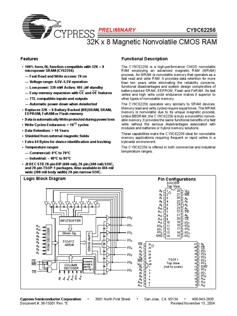 32K X 8 Magnetic Nonvolatile CMOS RAM: Preliminary | PDF | Computer Memory | Random Access Memory