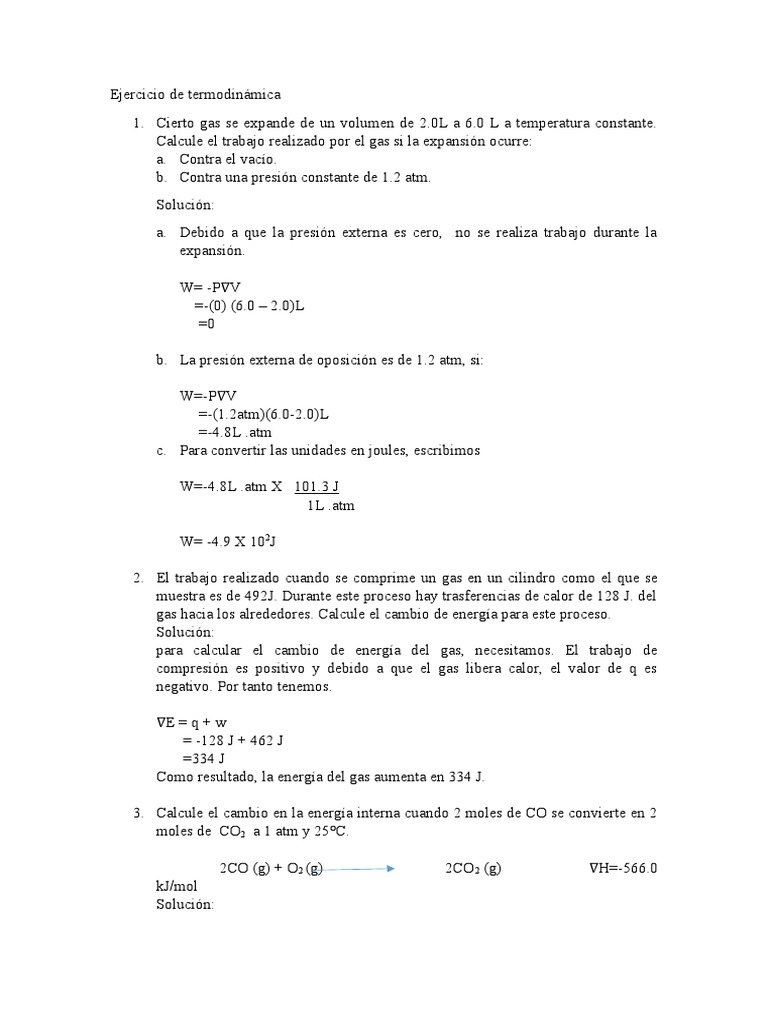 Ejercicio de Termodinámica | PDF | Gases | Calor
