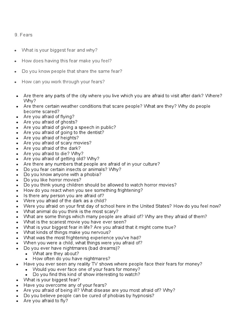 Questions About Fear | PDF | Conversation | English As A Second Or ...
