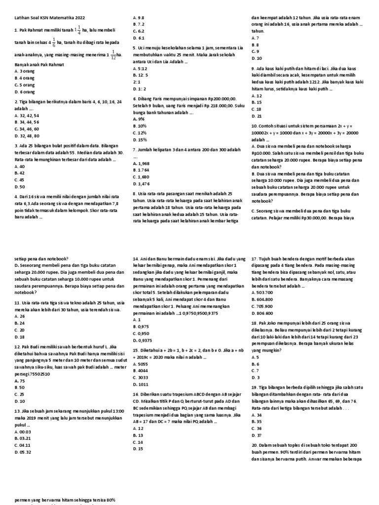 Latihan Soal KSN Matematika 2022 | PDF