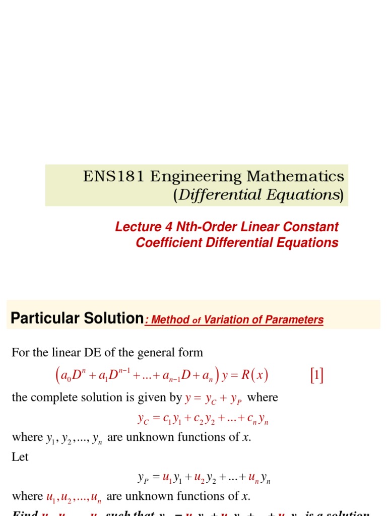 Es81 Lec4 NTH Order LCCDE MVP PDF Ordinary Differential Equation