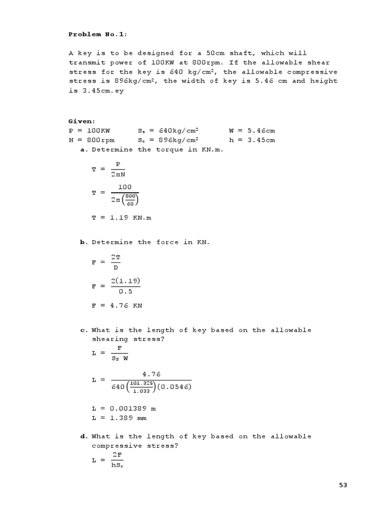 Analysis of Torque, Force, and Key Dimensions for Shaft-Pulley ...