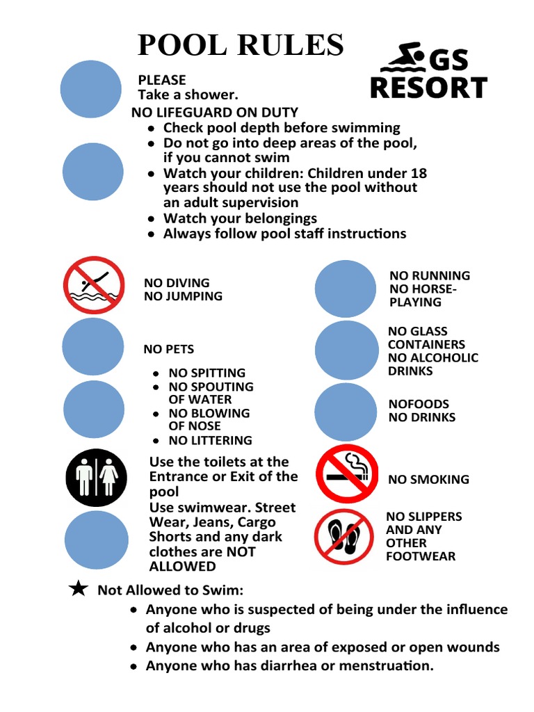 Pool Rules | PDF | Swimming | Leisure Activities