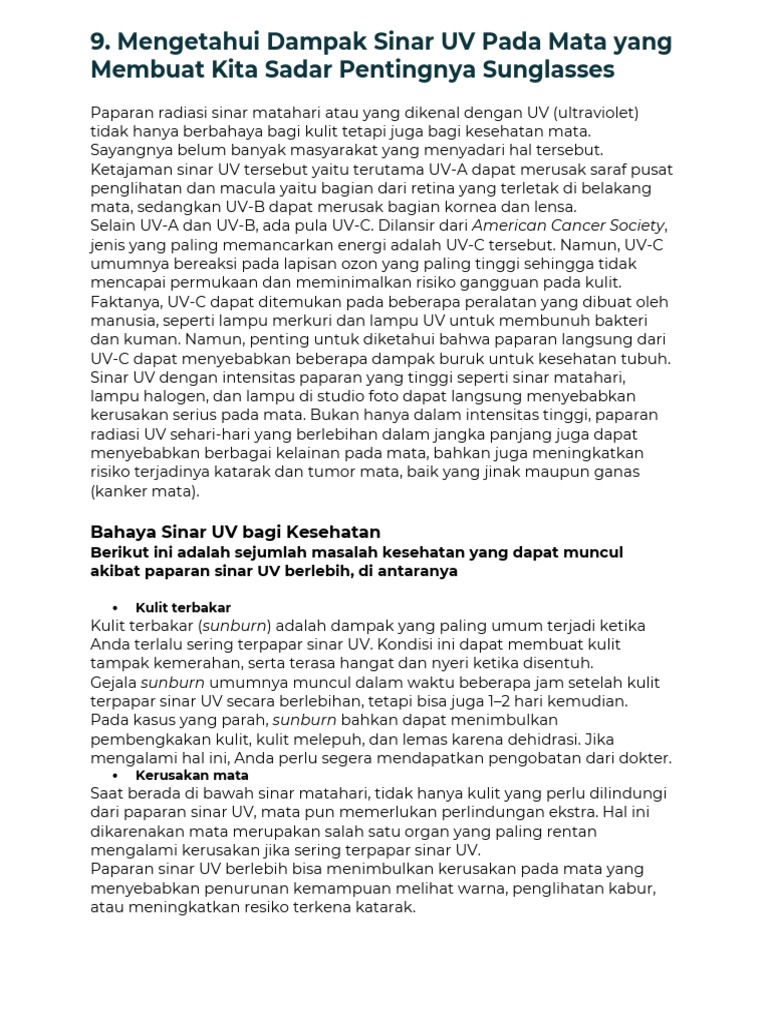 Bahaya Sinar UV bagi Kesehatan Mata | PDF