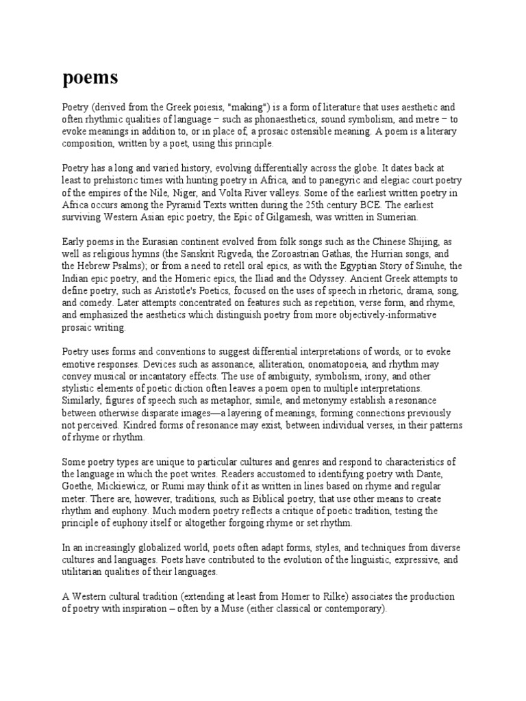 Poems History | PDF | Poetry | Epic Poetry