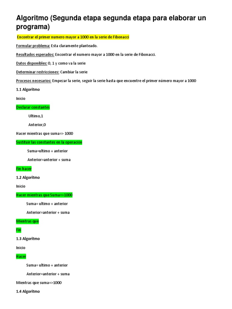 Algoritmo Segunda Etapa para Elaborar Un Programa | PDF ...