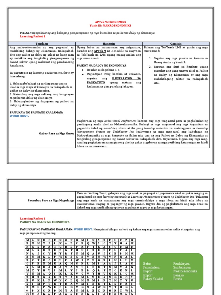Yunit 3 Learning Packets | PDF