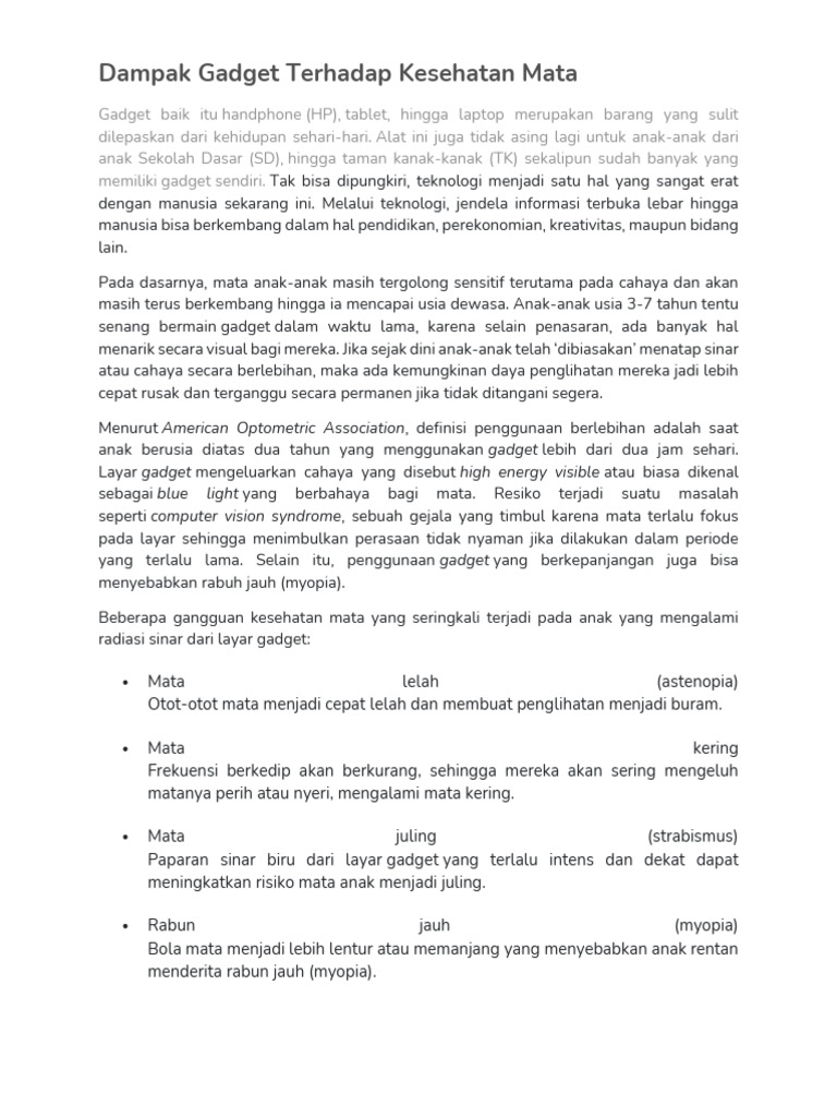 Dampak Gadget Bagi Kesehatan Mata | PDF | Kesehatan Holistik