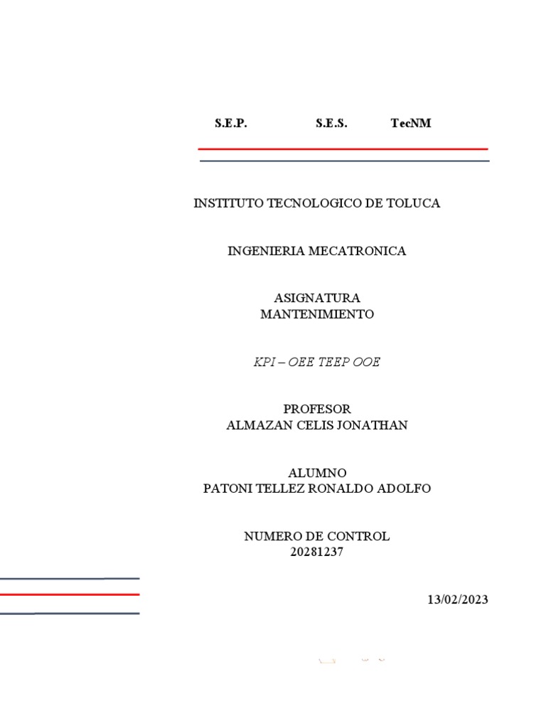 Tarea Mantenimiento Ptra | PDF | Indicador de rendimiento