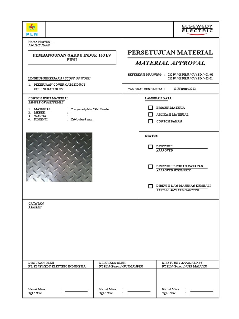 Form Persetujuan Material Plat Bordes 02 | PDF