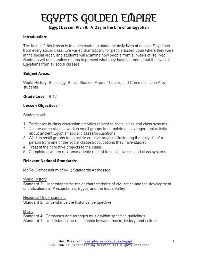 Lesson 6 | Download Free PDF | Ancient Egypt | Lesson Plan