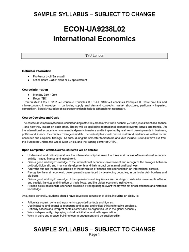 NYU International Economics Syllabus | PDF | Economics | Theory