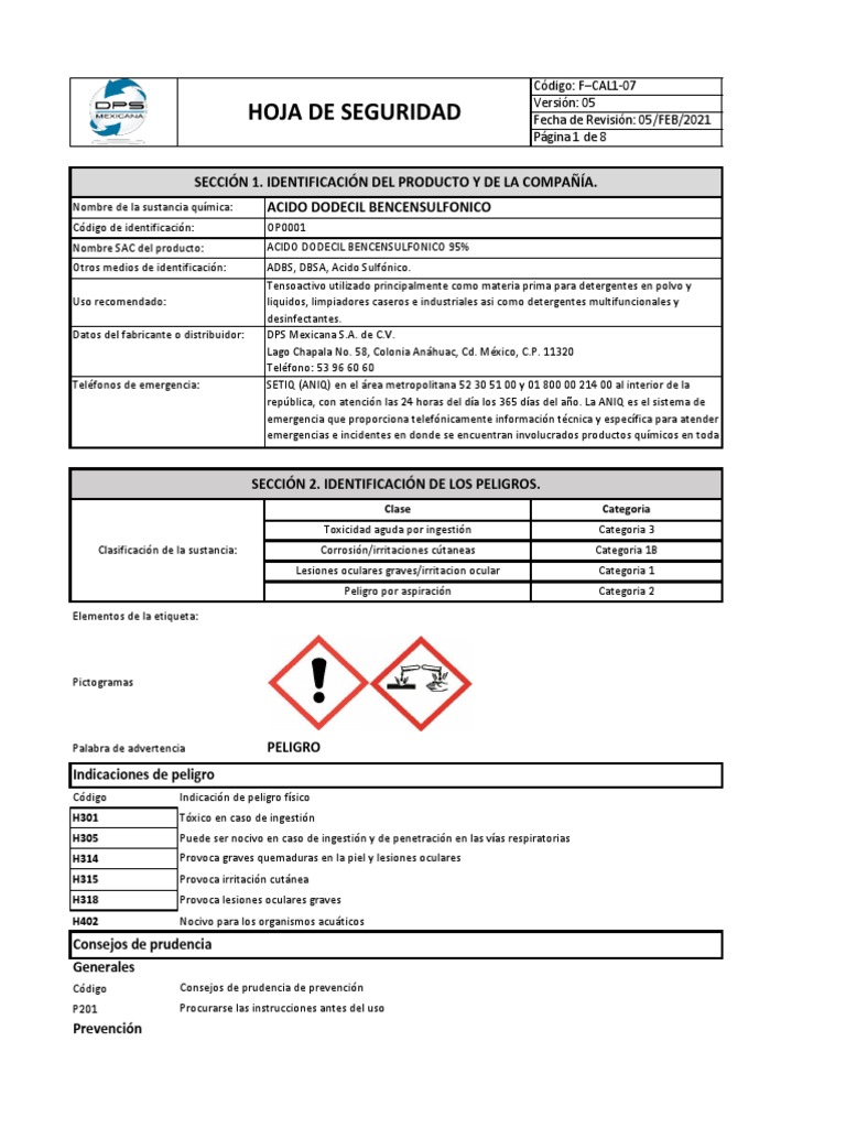 Hoja Seguridad102 | PDF | Agua | Toxicidad