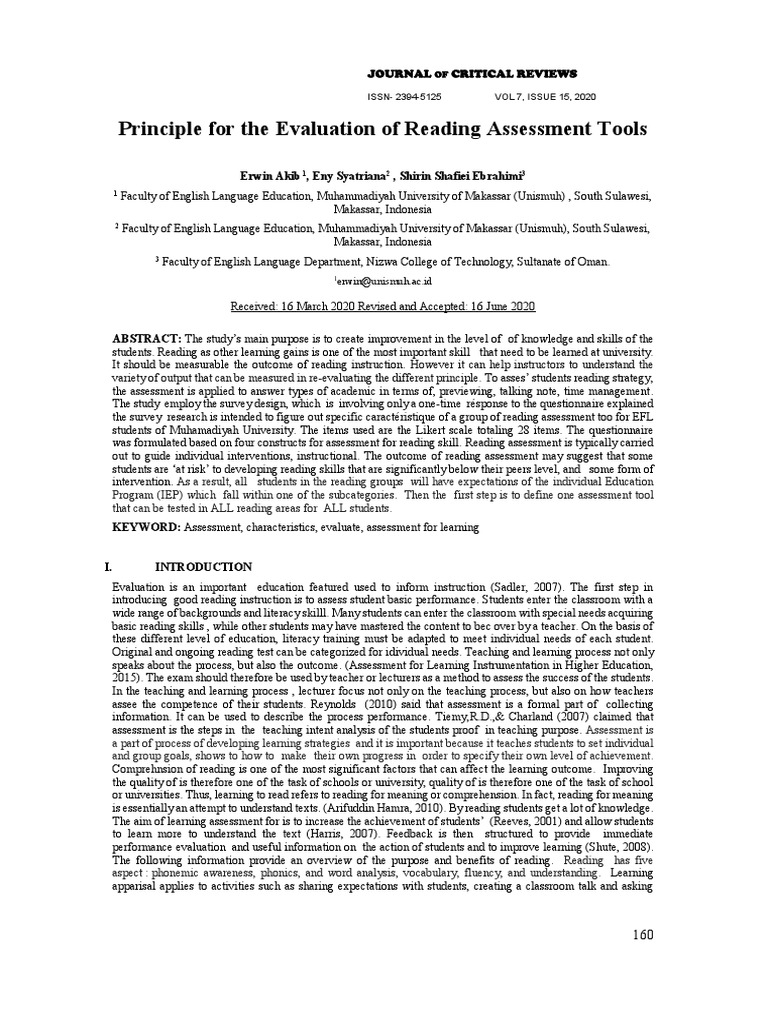 Evaluating Reading Assessment Tools | PDF | Educational Assessment ...
