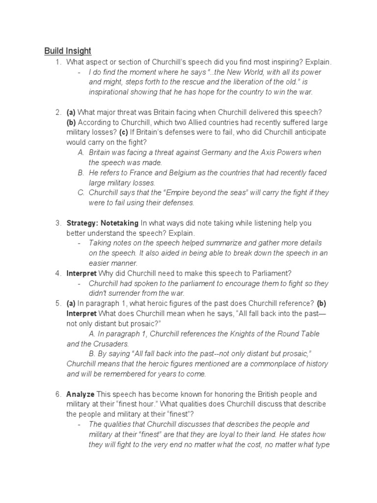 Winston Churchill Speech Questions | PDF | Rhetoric | Winston Churchill