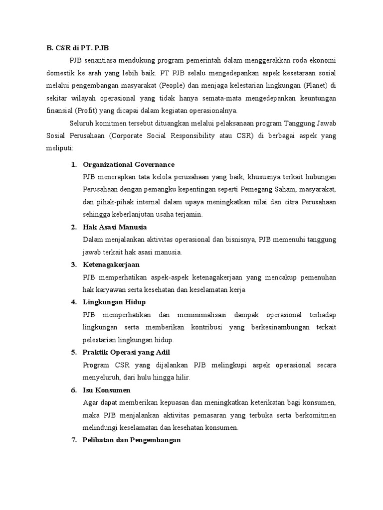 B. CSR Di PT PJB | PDF