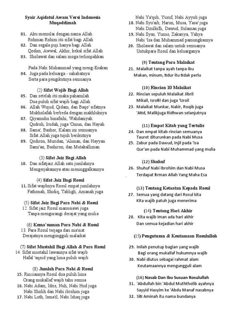 Syair Aqidatul Awam Versi Indonesia - Docx SUDAH JADI | PDF
