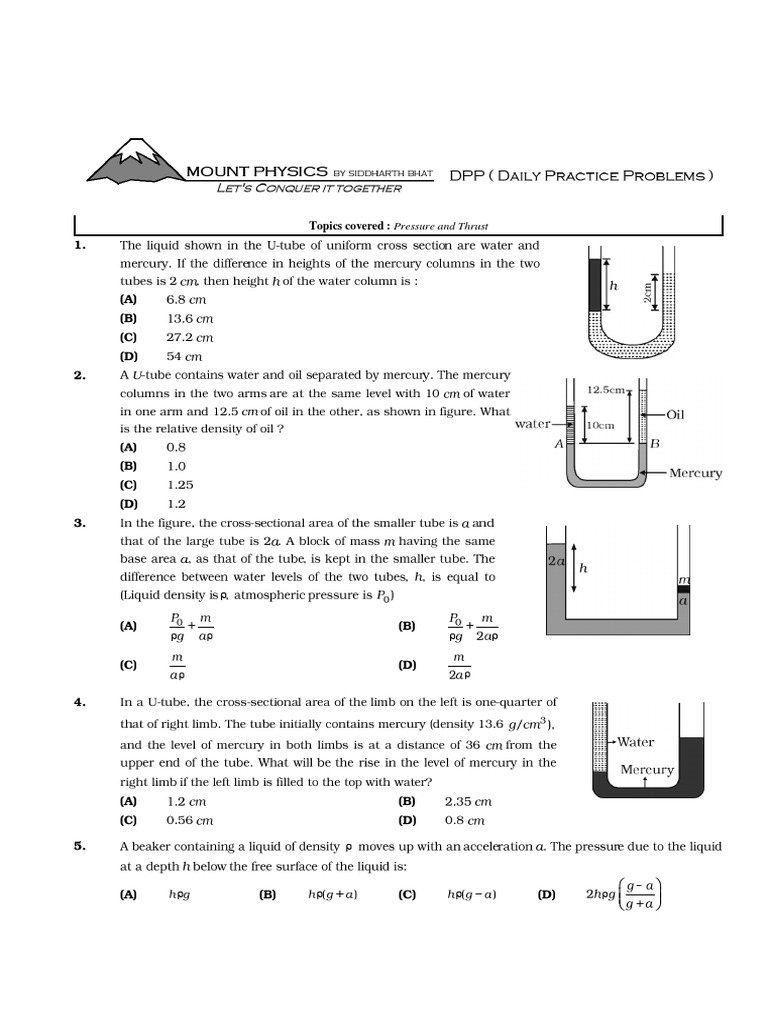DPP-Mechanical Properties of Fluids | PDF | Surface Tension | Drop (Liquid)