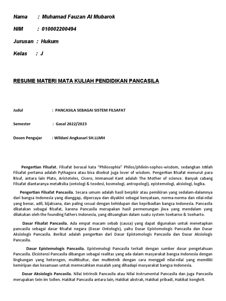 Tugas Resume Matkul Pendidikan Pancasila | PDF