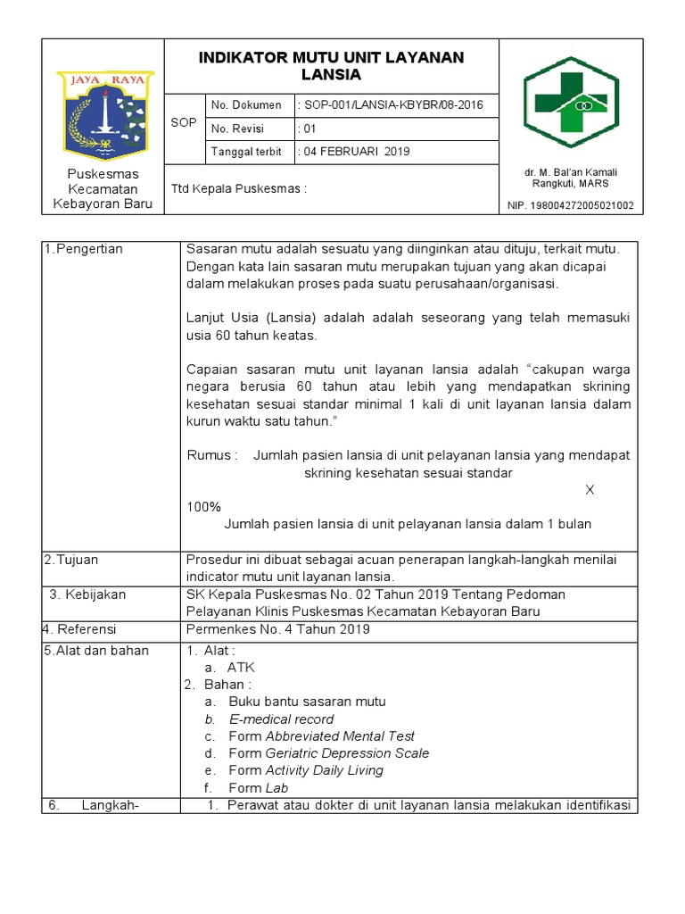 SOP Sarmut Poli Lansia Edit | PDF