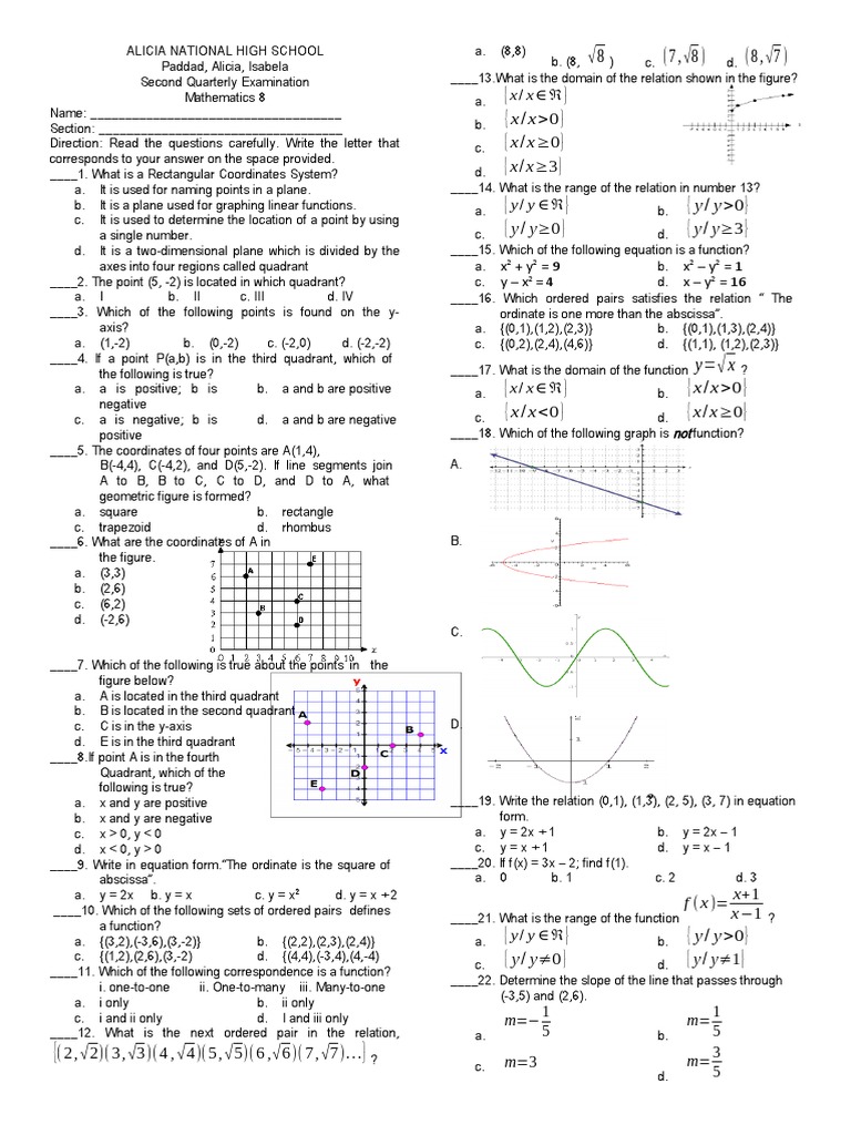 Alicia National High School Math Exam | PDF | Cartesian Coordinate ...