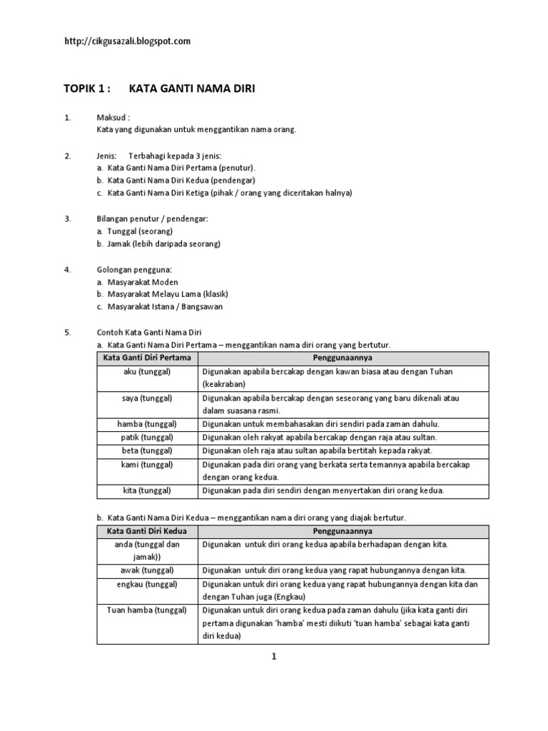Nota Tatabahasa (Lengkap) | PDF