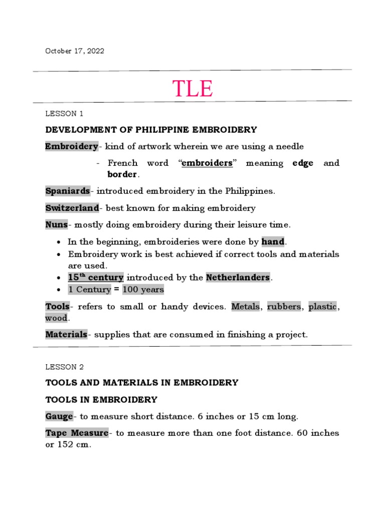 Tle Reviewer | PDF | Embroidery | Yarn