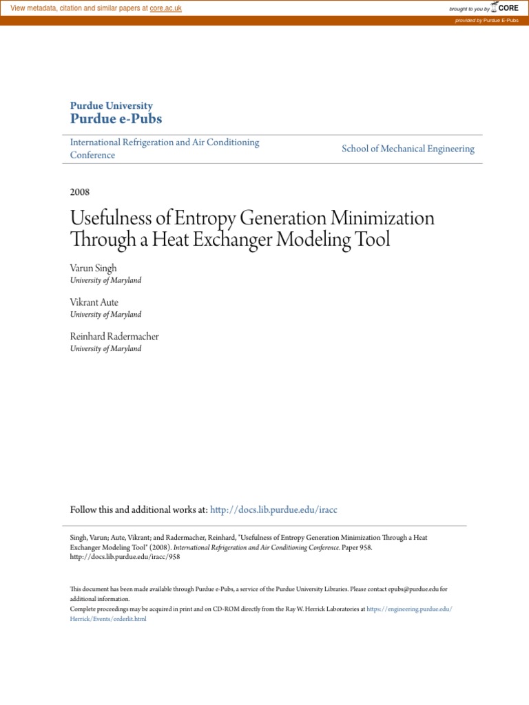 Use of Entropy Generation | PDF | Heat Exchanger | Heat