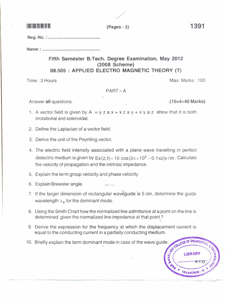 08 505 B Tech 1391 Applied Electro Mag 2008 SCH s5 2012 | PDF