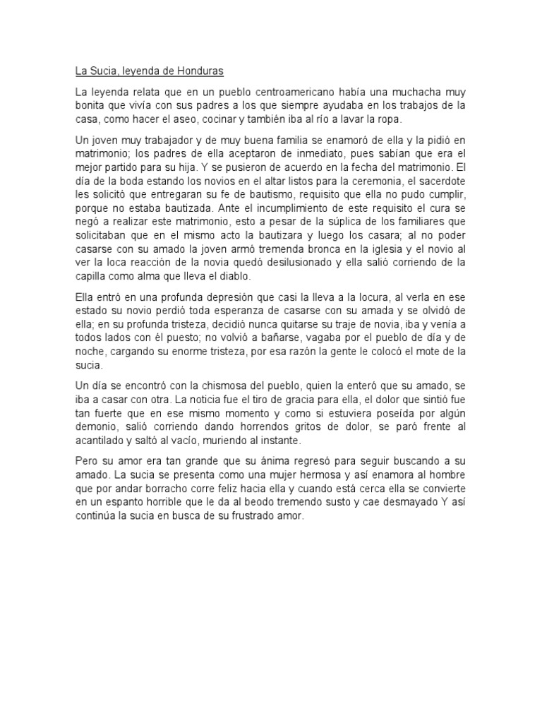 Leyenda La Sucia Texto Completo y Estructura | PDF | Boda | Matrimonio