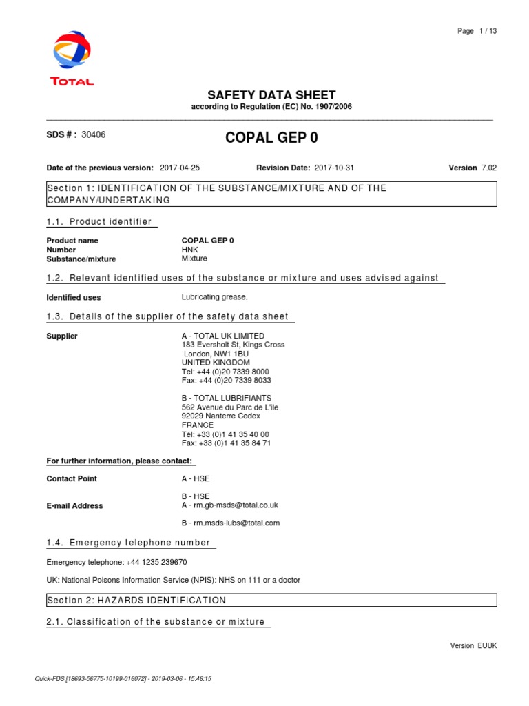 Copal Gep 0 | PDF | Personal Protective Equipment | Chemistry