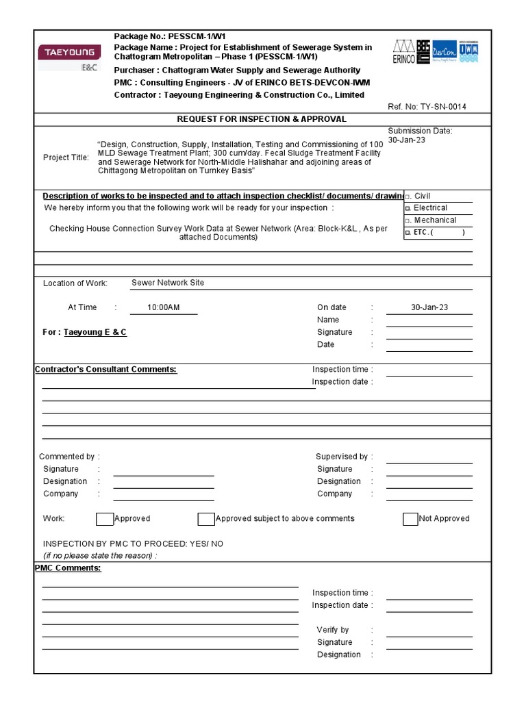 RFI-14, House Connection Survey, Sewer Network (PESSCM - 1-W-1), Block ...