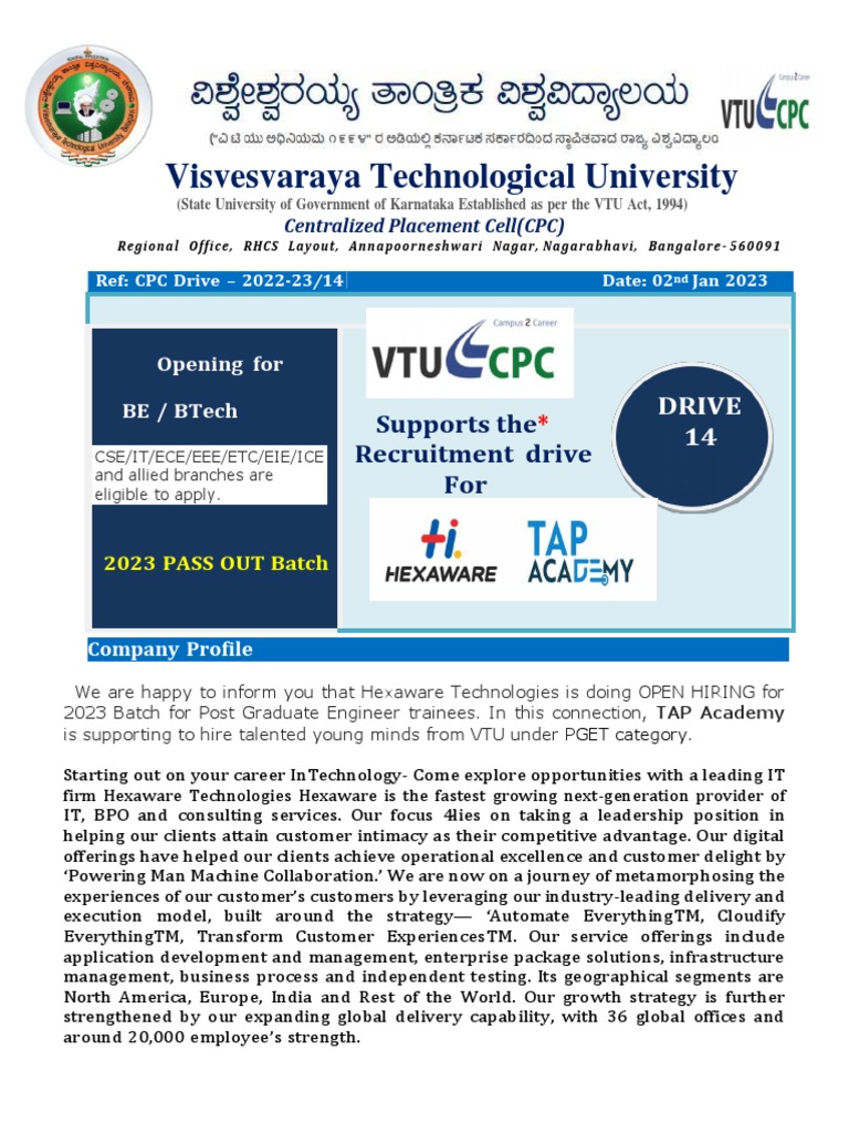 Drive 14 For Hexaware | PDF | Recruitment | Computing