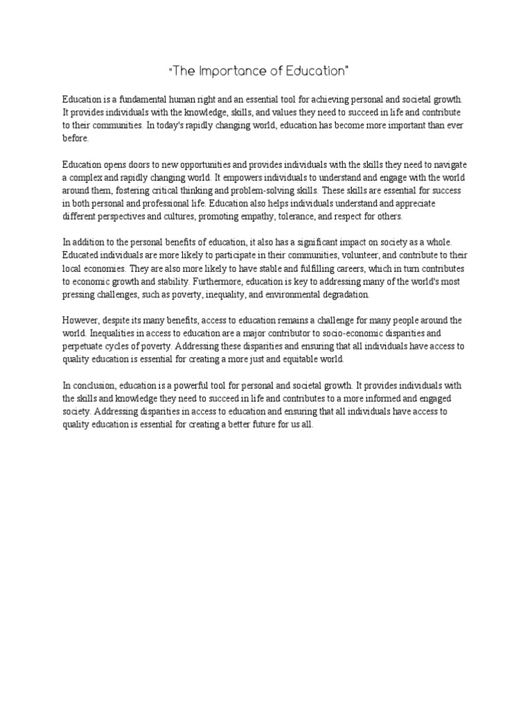 Importance of Education for Growth | PDF
