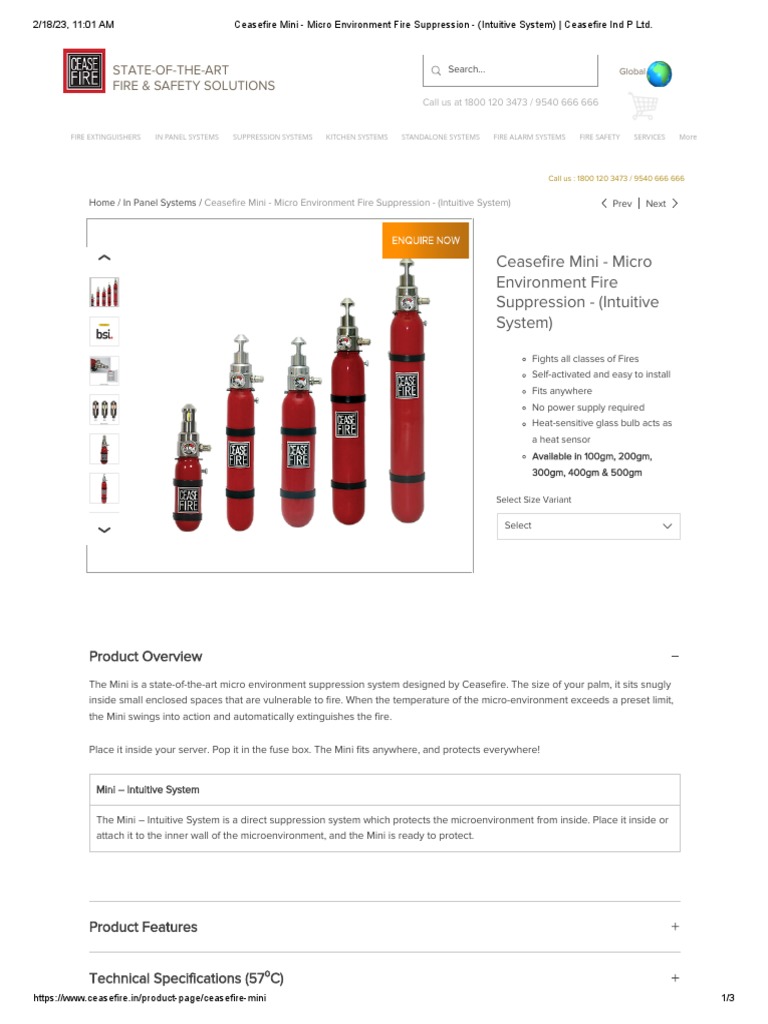 Ceasefire Mini - Micro Environment Fire Suppression - (Intuitive System ...