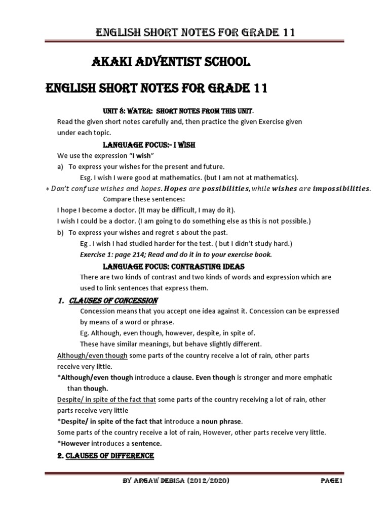 Short Notes For Grade 11 Pdf Visual Impairment Verb