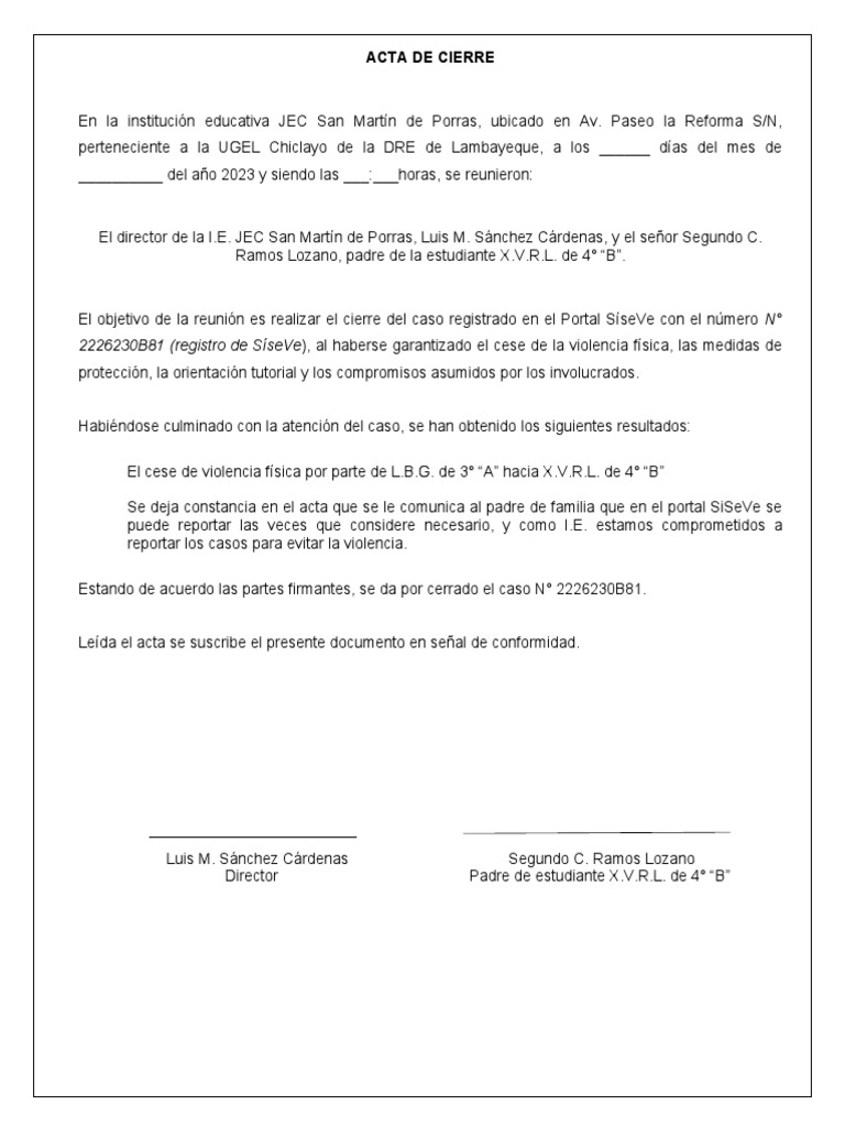 Acta de Cierre | PDF