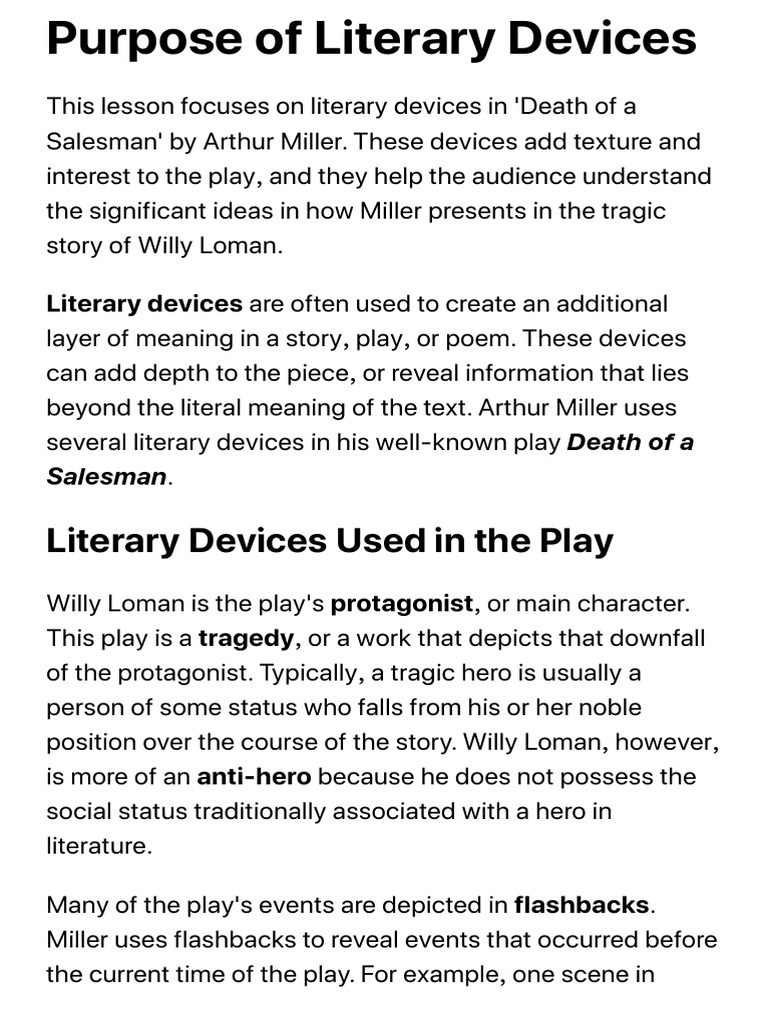 Literary Devices in Death of a Salesman | PDF
