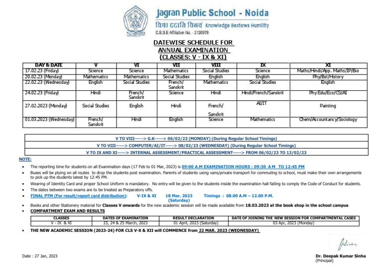 JPS Exam Schedule and Guidelines 2023 | PDF | Science
