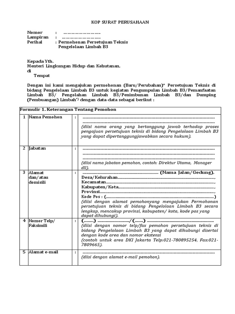 Format Pertek Limbah b3 | PDF
