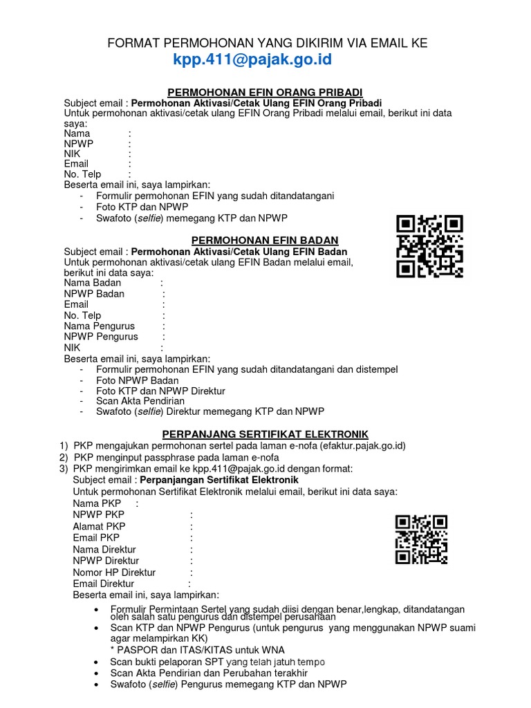 Kertas Panduan Permohonan EFIN Dan Sertifikat Elektronik Via Email | PDF