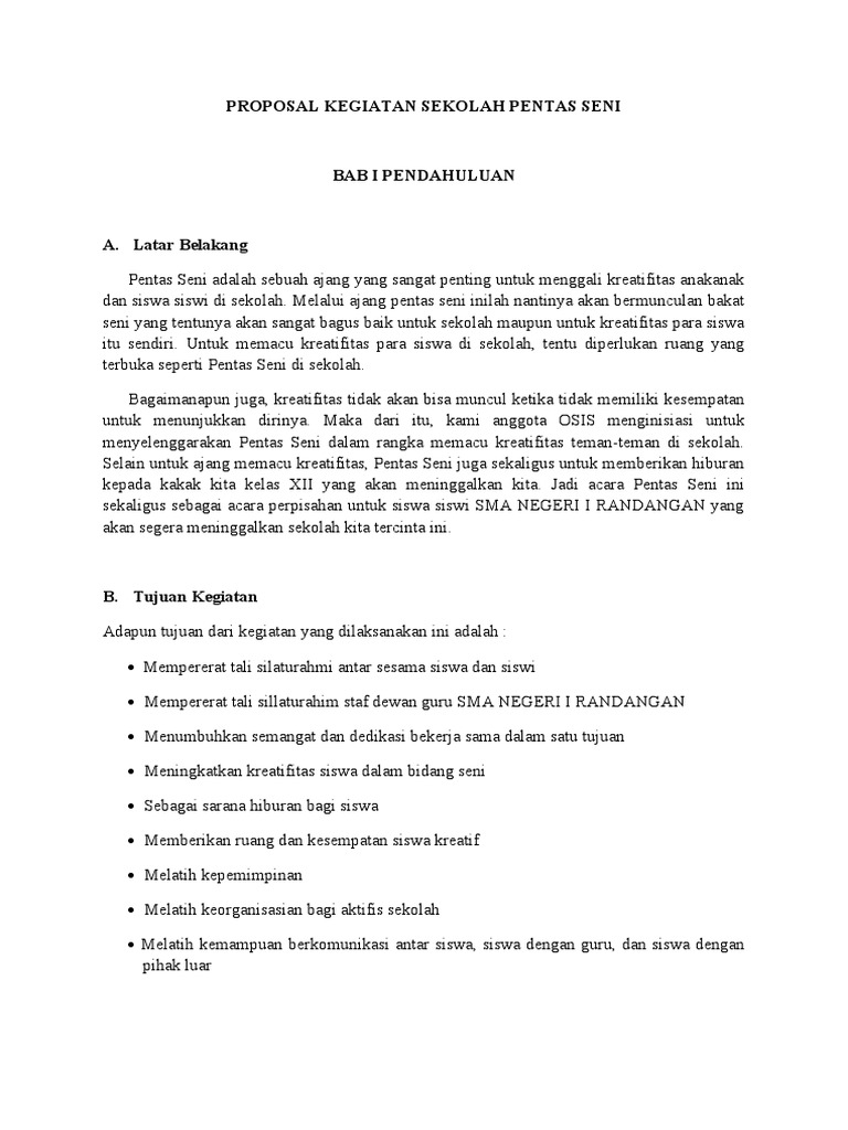 PROPOSAL KEGIATAN SEKOLAH PENTAS SENI SMA ASTI | PDF
