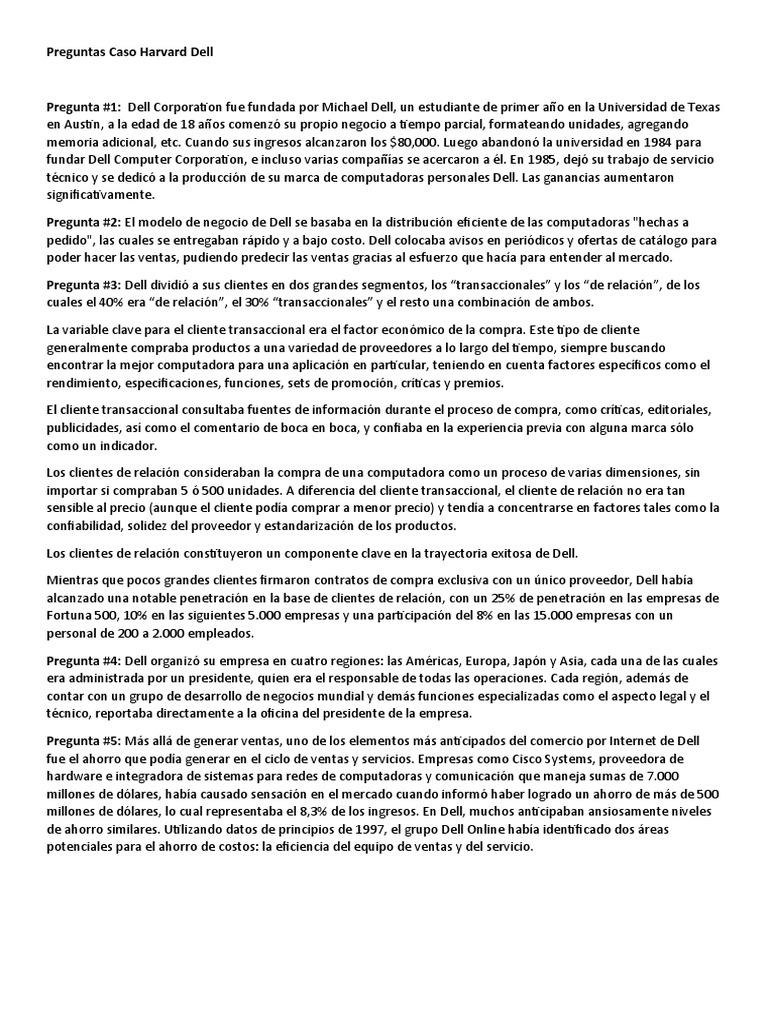 Preguntas Caso Harvard Dell | PDF | Dell | Informática Preguntas Caso Harvard Dell | PDF | Dell | Informática
